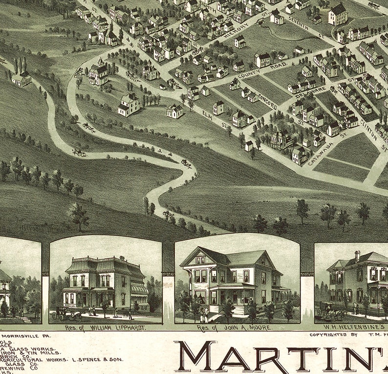 Map of Martin's Ferry, Belmont County, Ohio OH, 1899. Restoration ...