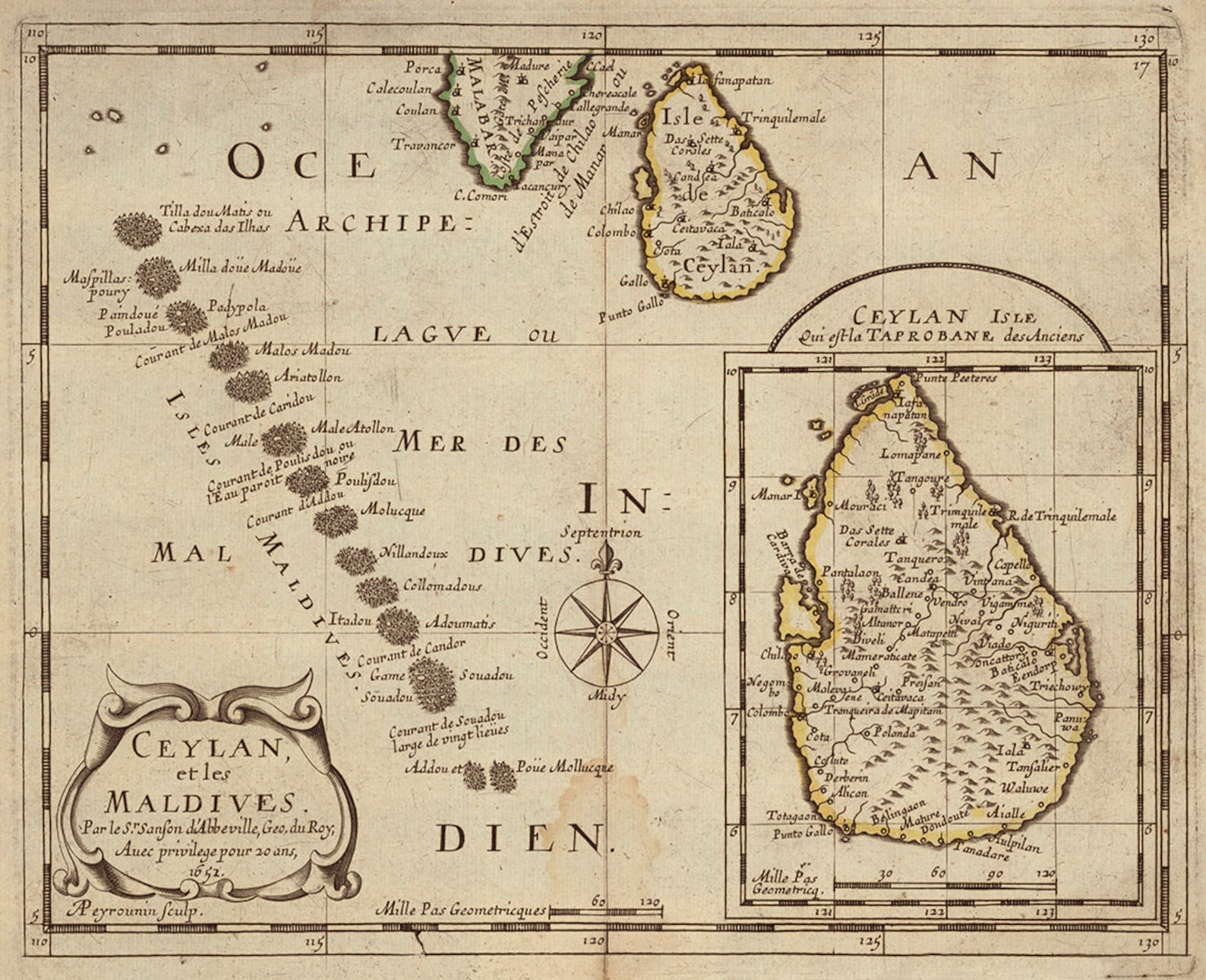 Map of Ceylan, Et Les Maldives, Sri Lanka, 1652. Kartenslg Mappe ...