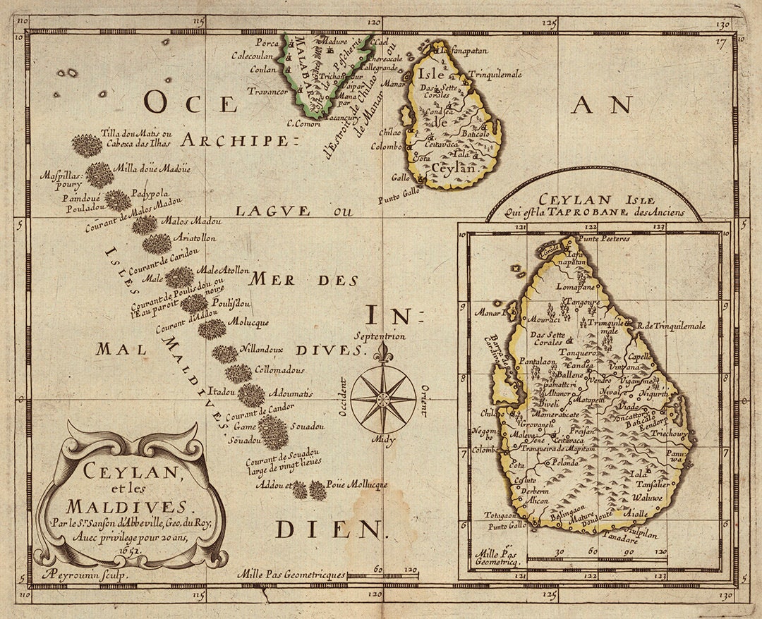 Map of Ceylan Et Les Maldives Sri Lanka 1652. Kartenslg - Etsy Canada