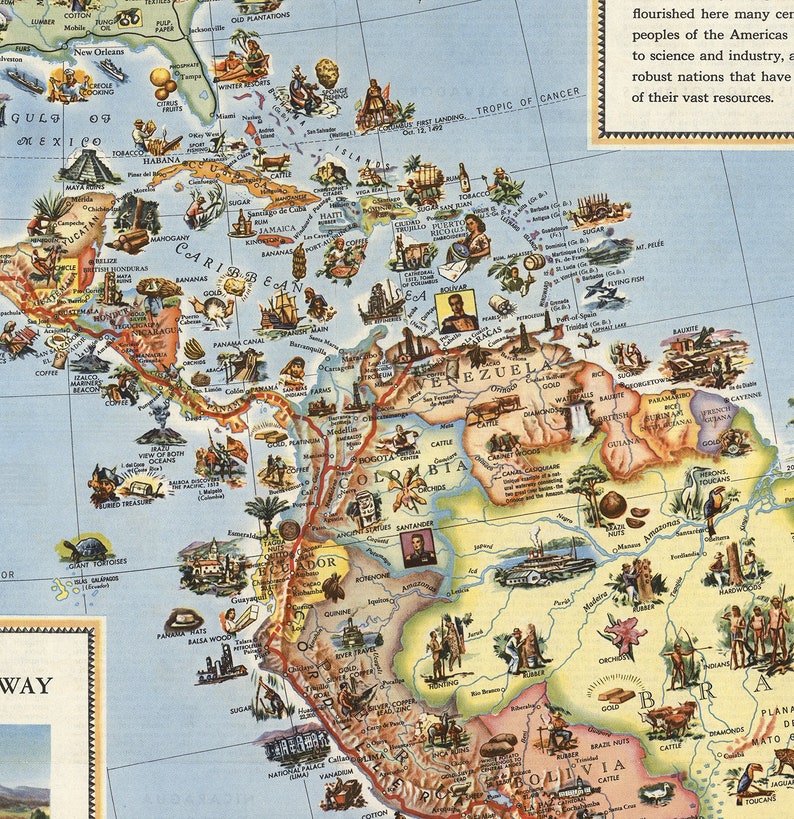 Pictorial Map of the Pan American Highway. Vintage home Décor | Etsy