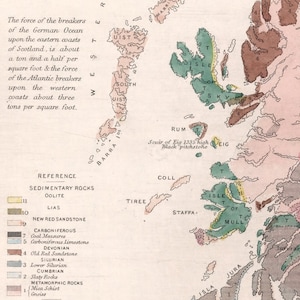 Map of Geological Map of Scotland, 1849. Vintage Home Deco Style Old ...