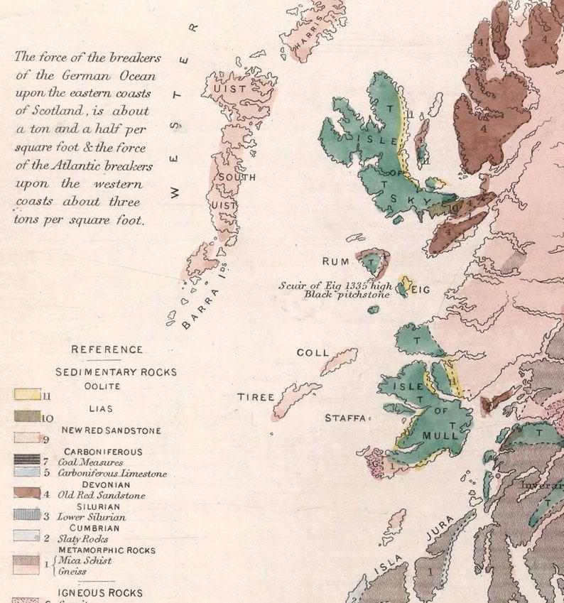 Map of Geological Map of Scotland 1849. Vintage Home Deco - Etsy