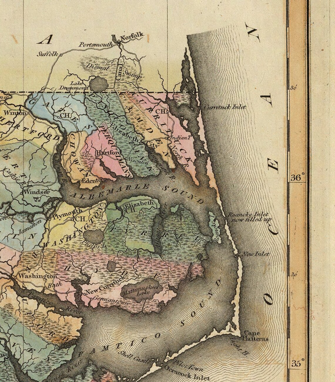 Map of North Carolina NC 1823. Restoration Hardware Home Deco - Etsy