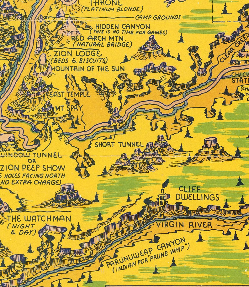 Map of Zion National Park. Vintage Reproduction Map. - Etsy