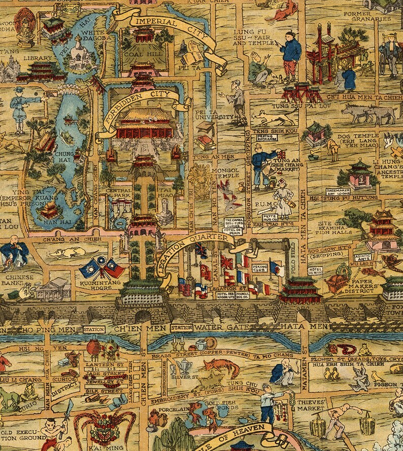 The Historic Map of Peiping beijing China 1936. Vintage - Etsy