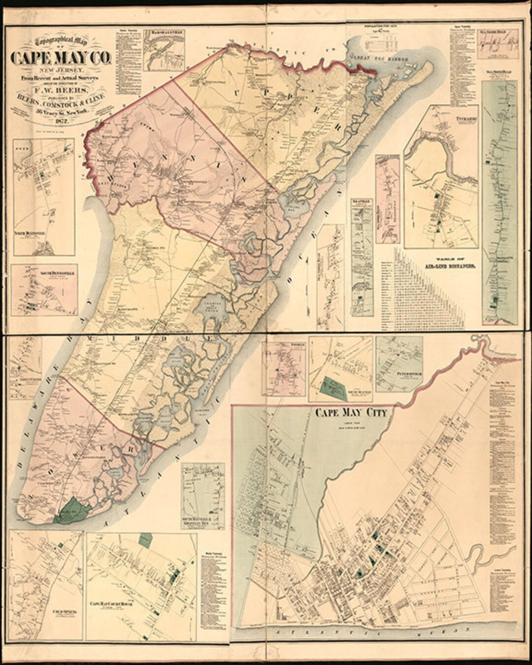 Map of Cape May County, New Jersey 1872. Vintage Restoration Hardware ...