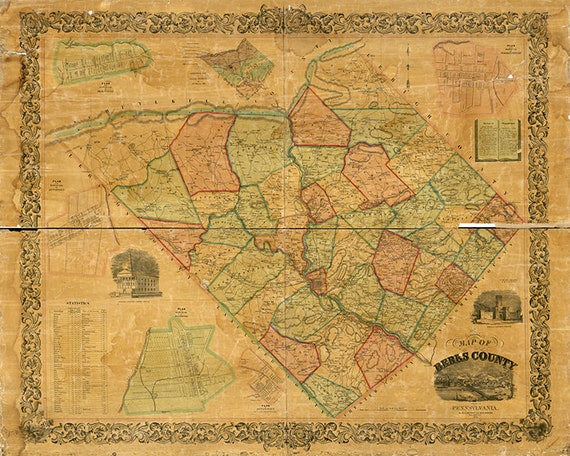Map of Berks County Pennsylvania PA 1854. Reproduction | Etsy