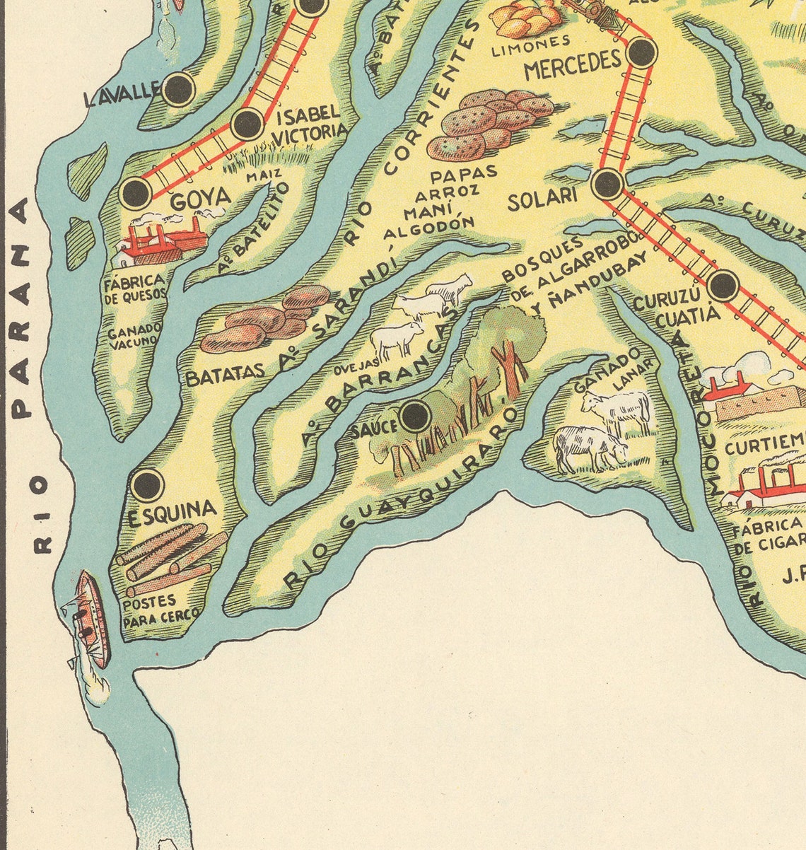 Pictorial Map of Corrientes. Argentina. Vintage home Deco | Etsy