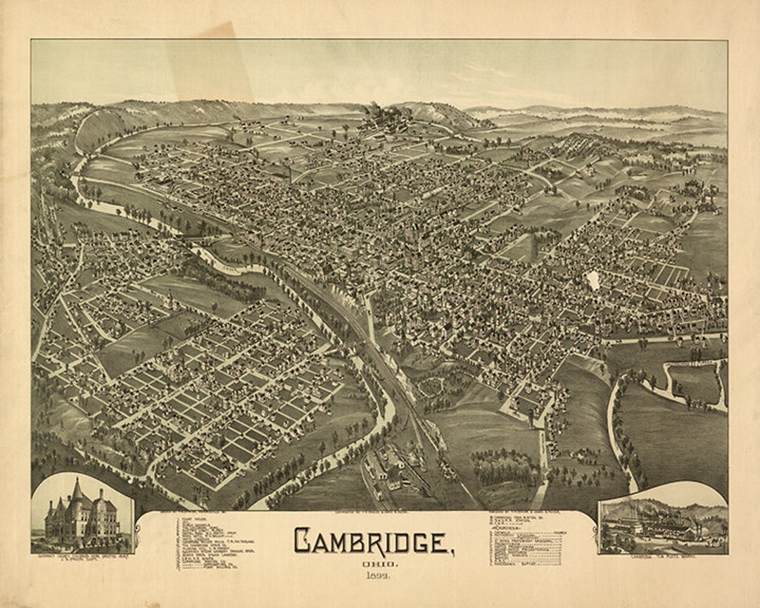 Map of Cambridge, Guernsey County, Ohio OH, 1899. Restoration Hardware ...