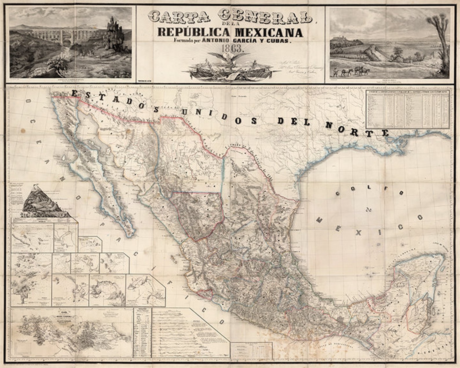 Map of Mexico 1863. Carta General De La Republica Mexicana. Vintage ...