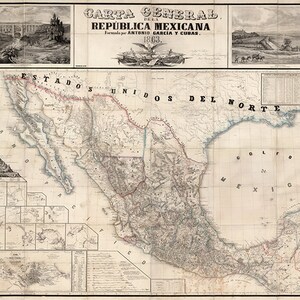 Map of Mexico 1863. Carta General De La Republica Mexicana. Vintage ...