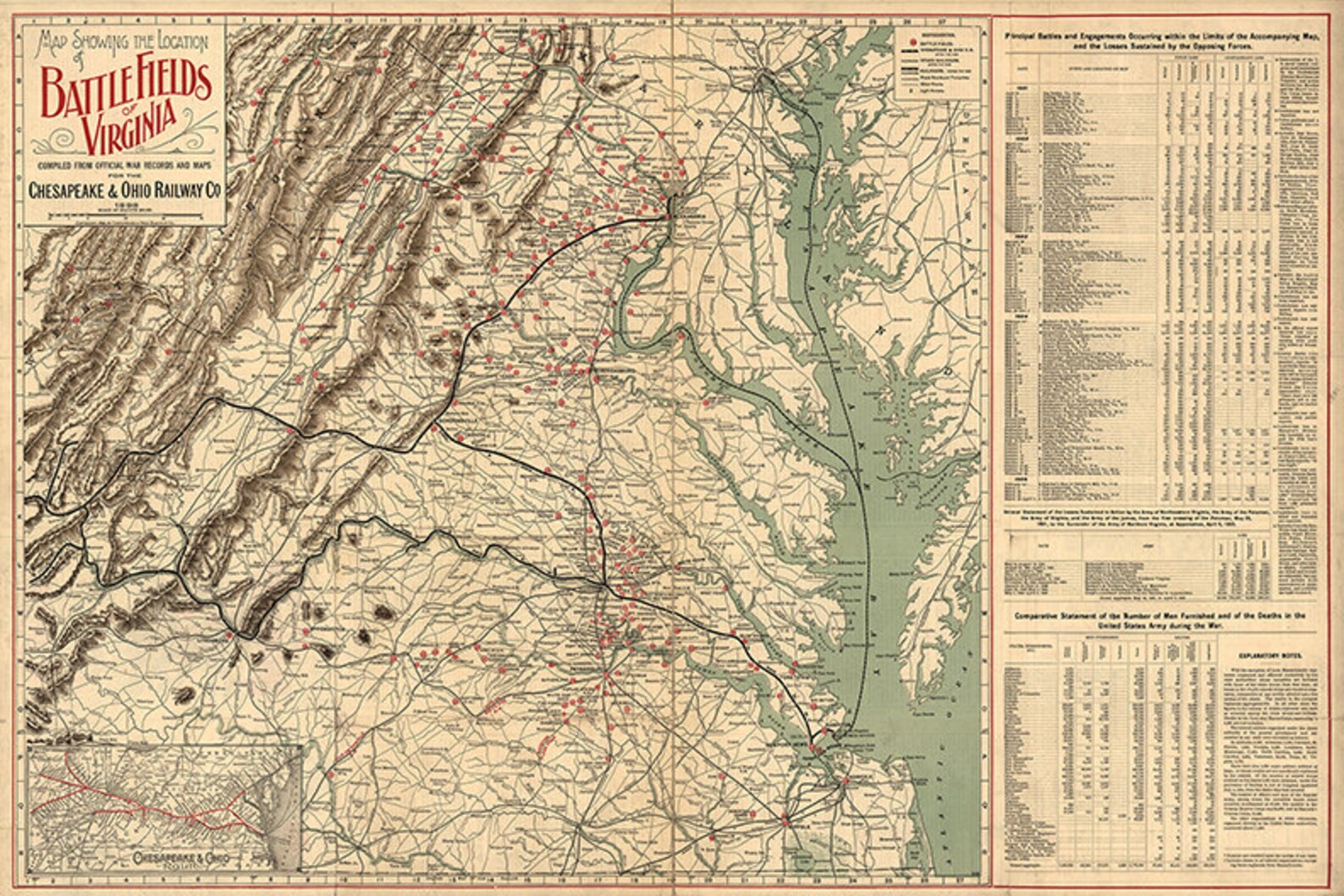 Map Showing Civil War Battle Fields Location in Virginia, 1898 ...