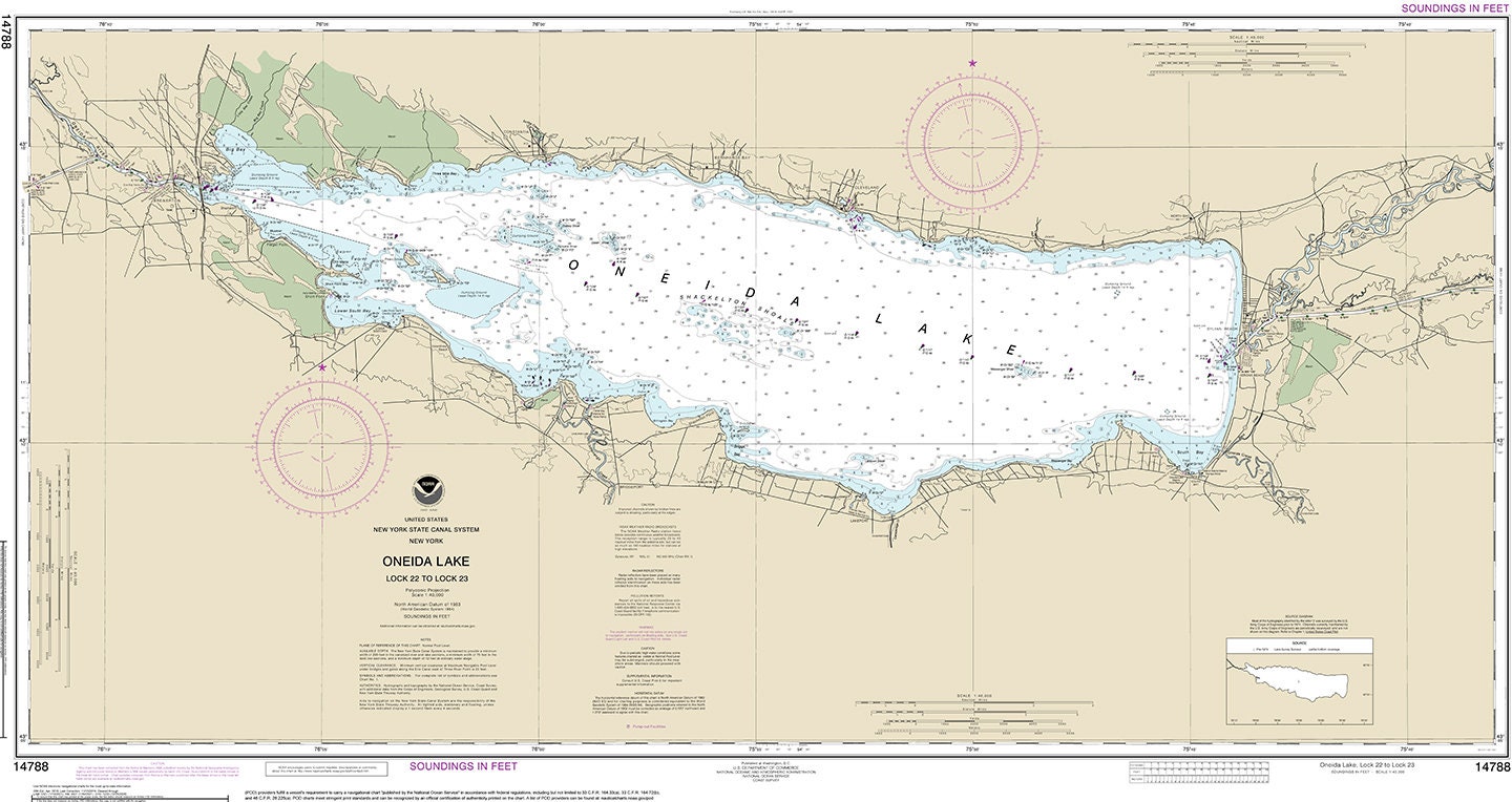Oneida Lake Nautical Chart • NOAA 14788 • Lock 22 to Lock 23 • Upstate ...
