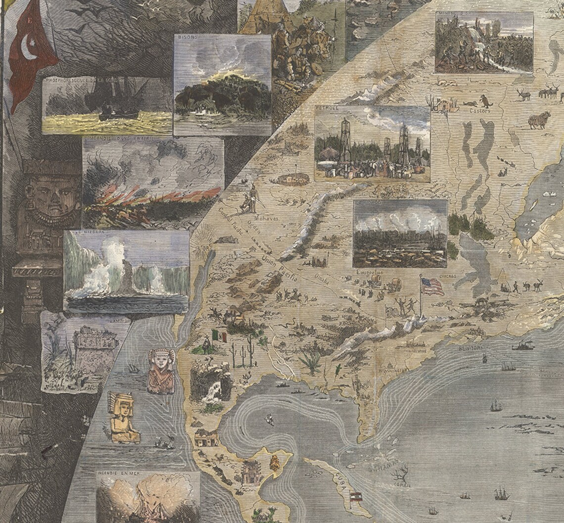 Old World Map 1876 Le Tour Du Monde. Vintage Restoration - Etsy