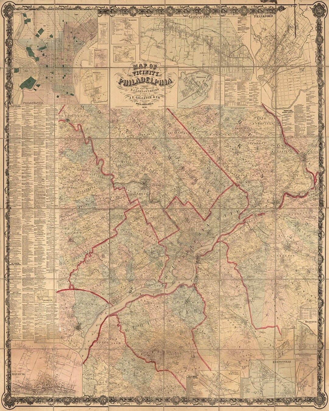 Map of Philadelphia, Pennsylvania PA, 1860. Vintage Home Deco Style Old ...