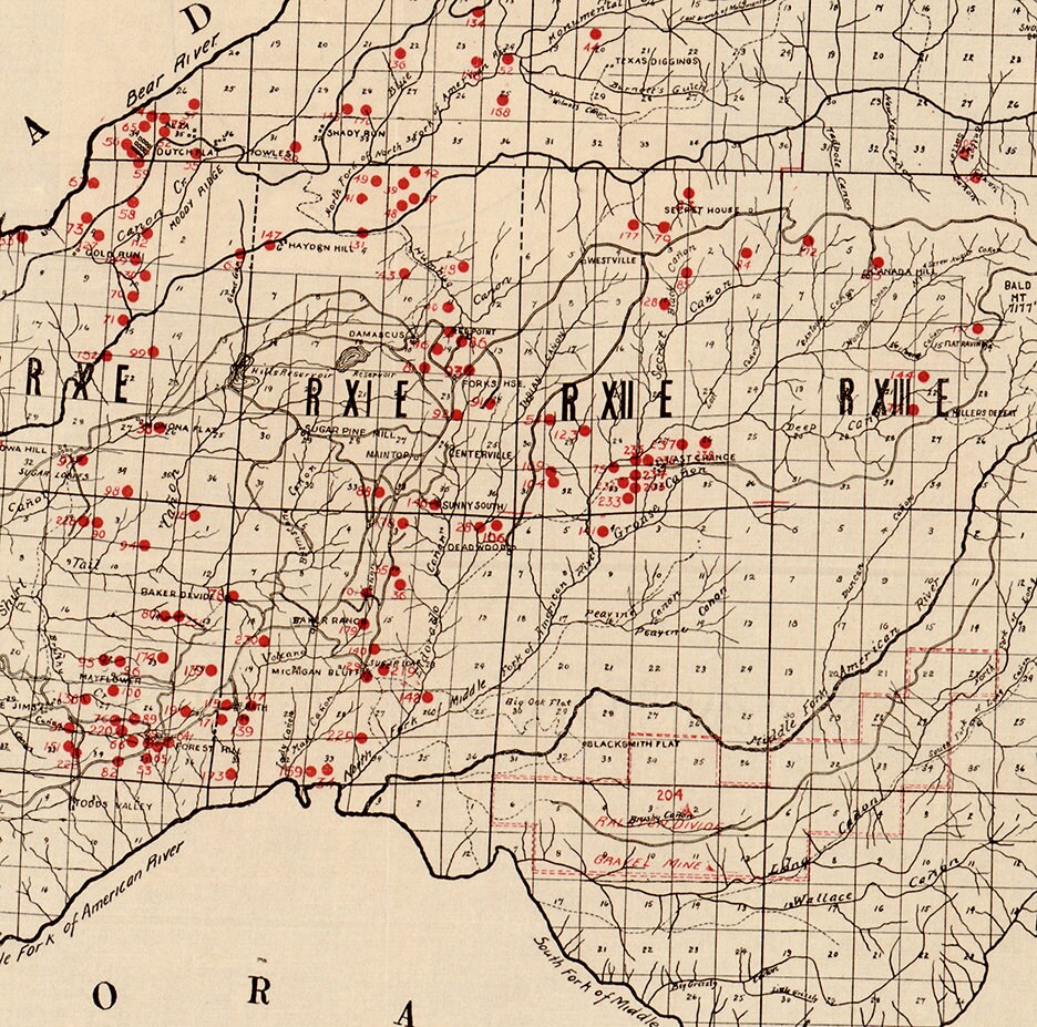 Placer County Map, California CA 1902. California State Mining Bureau ...