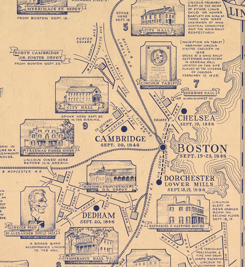 The 100th Anniversary Map of Abraham Lincoln Visit to | Etsy