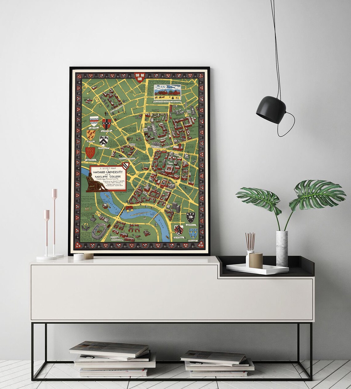 Map of Harvard University and of Radcliffe College Cambridge - Etsy