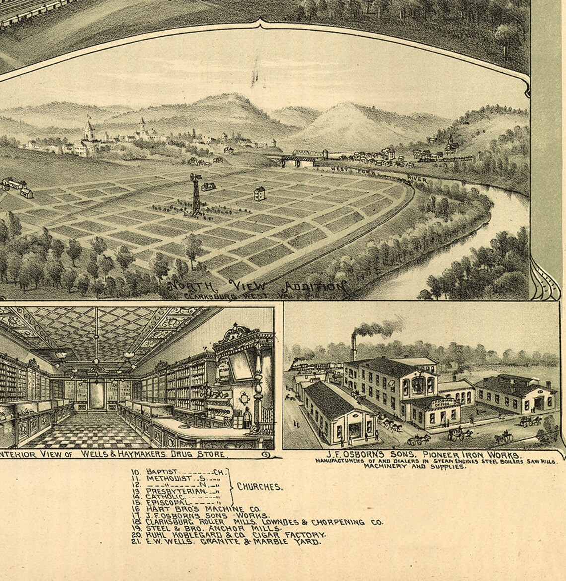 Map of Clarksburg Harrison Co. West Virginia WV. 1898. - Etsy