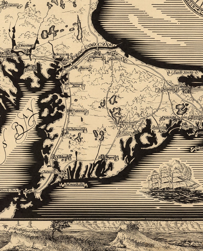 Pictorial Map of Cape Cod: Barnstable County Massachusetts - Etsy