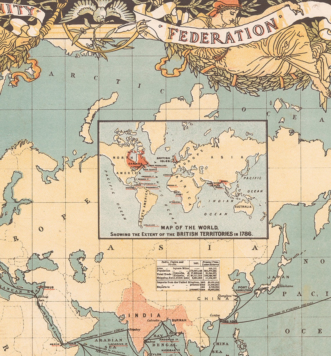World Map Showing the Extent of the British Empire in 1886. - Etsy