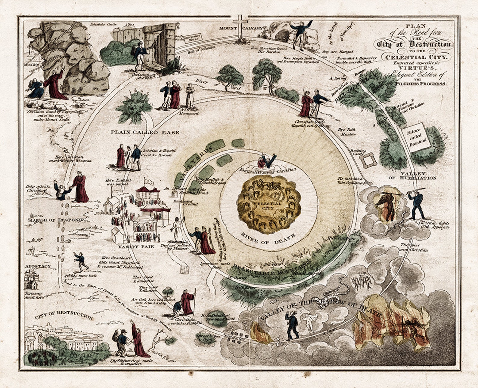 Illustration the Road From the City of Destruction to the Celestial City the Pilgrim's Progress ...