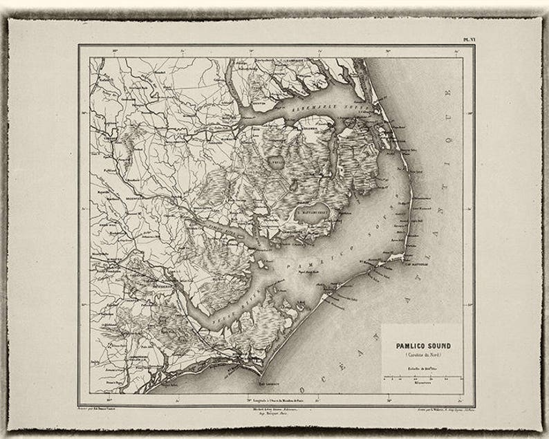 Map of Pamlico Sound North Carolina 1874. Vintage Restoration Hardware ...