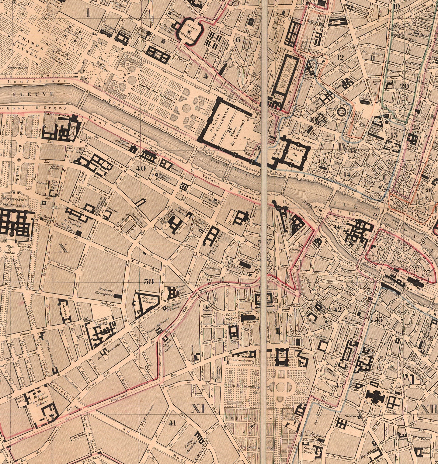 Mapa de París Francia 1850. Mapa muy detallado. Home Deco - Etsy España