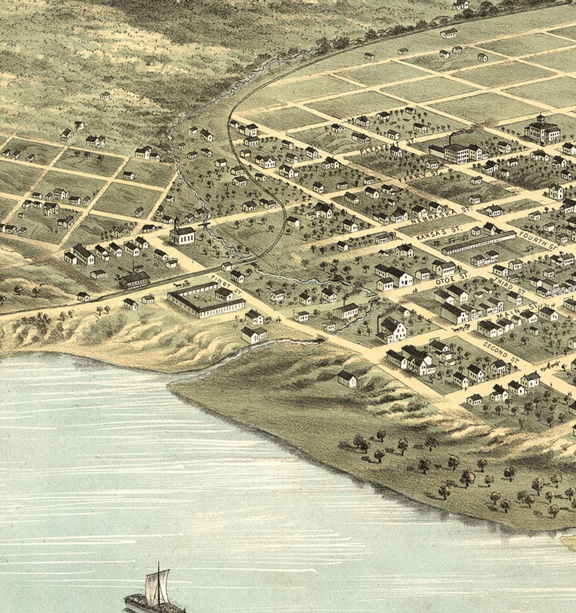 Map of Nebraska City Otoe Co. Nebraska 1868. Vintage - Etsy