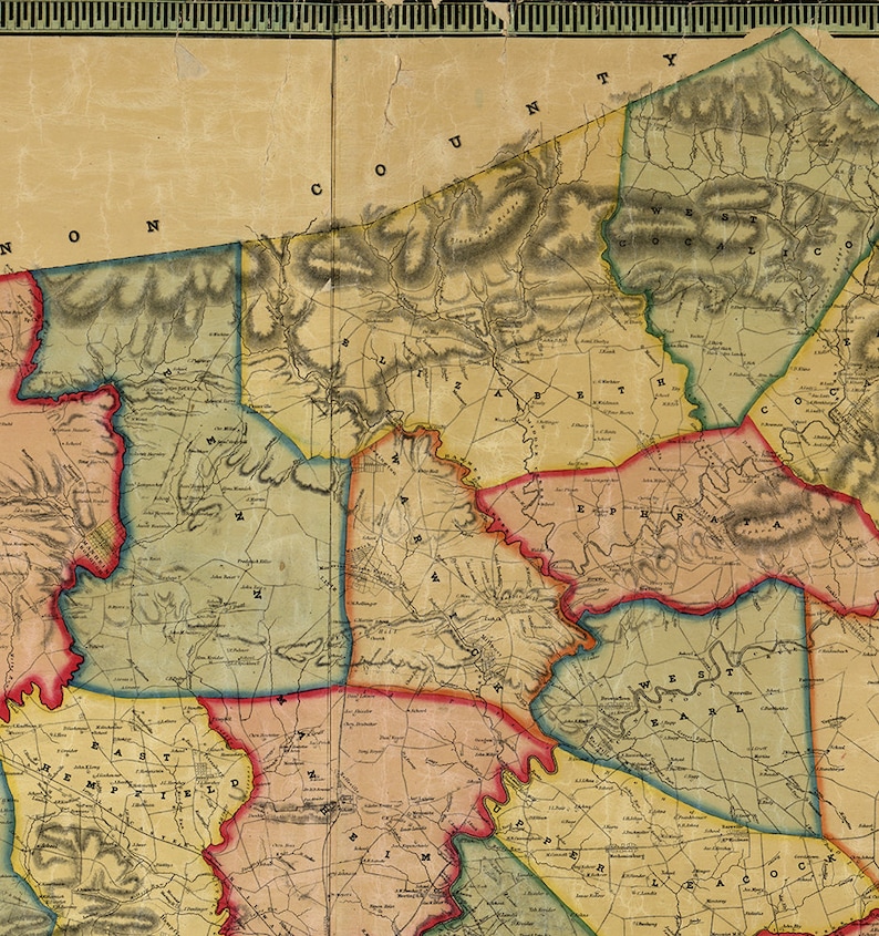 Map of Lancaster County Pennsylvania PA 1851. Restoration | Etsy