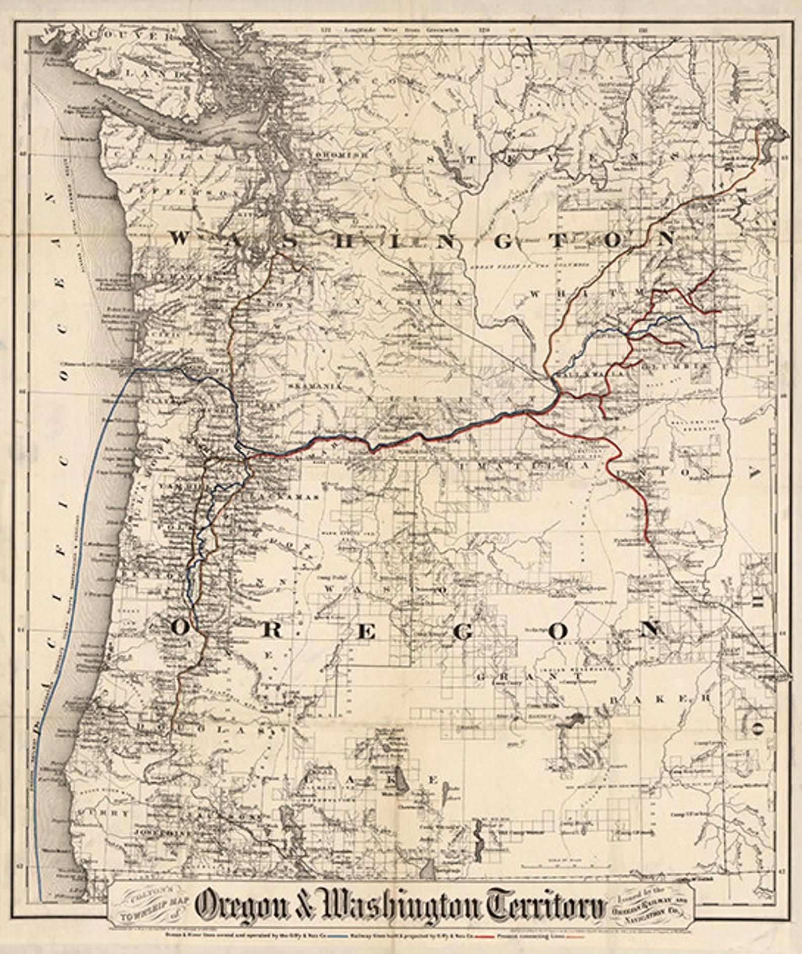 Map of Oregon & Washington State 1880. Vintage Restoration - Etsy