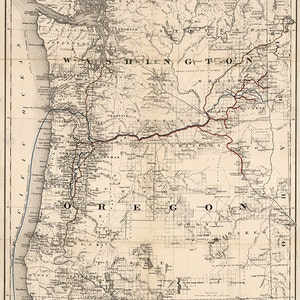 Map of Oregon & Washington State, 1880. Vintage Restoration Hardware ...