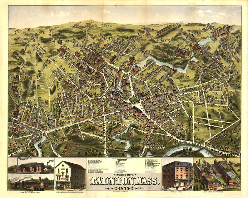 Map of Taunton, Bristol County, Massachusetts (MA.) 1875. Restoration ...