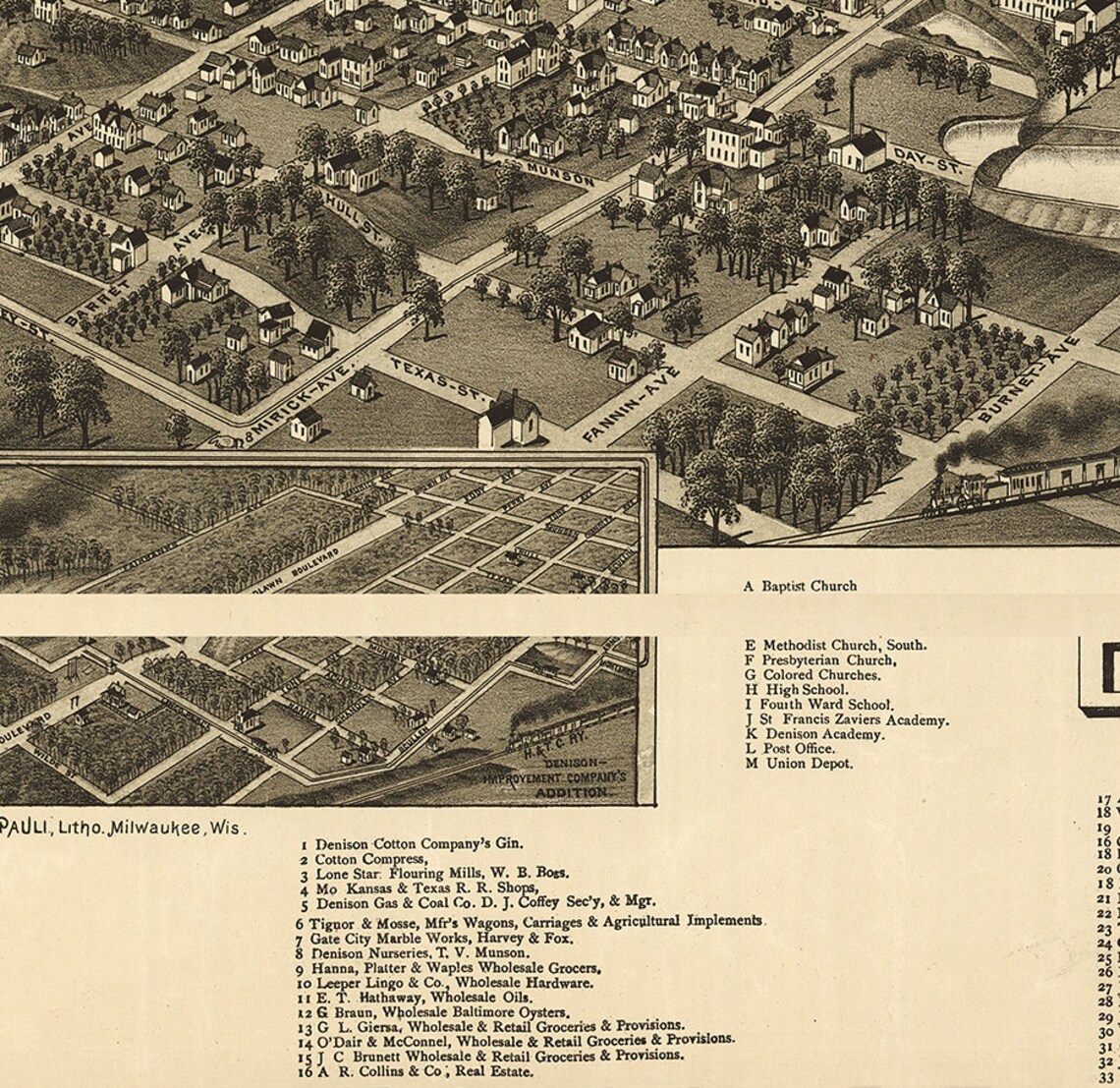 Map of Map of Denison Texas TX Grayson County 1886. Vintage - Etsy