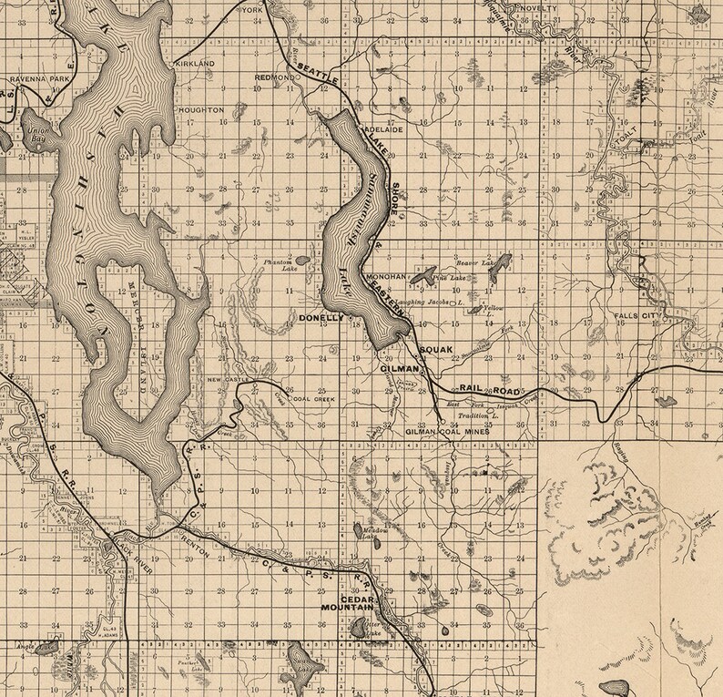 Map of King County Washington WT 1888. Vintage Restoration - Etsy