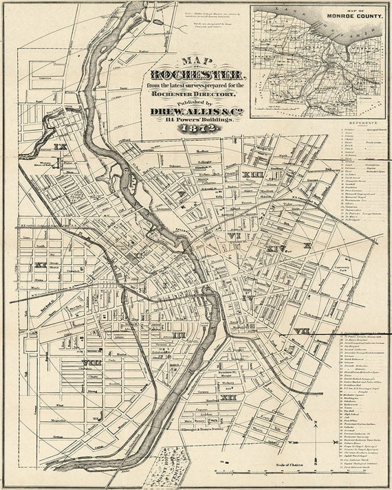 Map of Rochester Monroe Co. New York NY. 1832. Vintage | Etsy