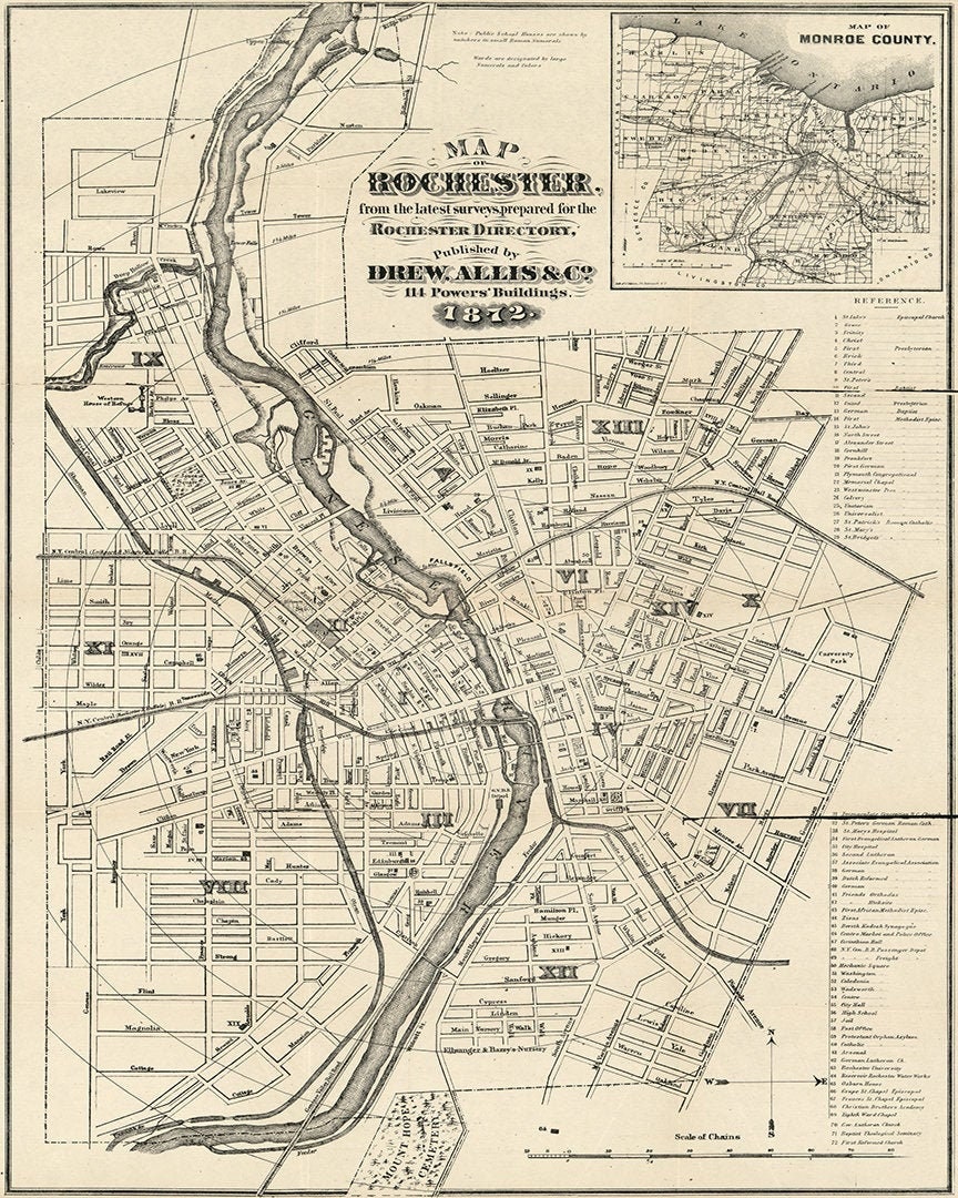 Map of Rochester, Monroe Co., New York, NY. 1832. Vintage Restoration ...