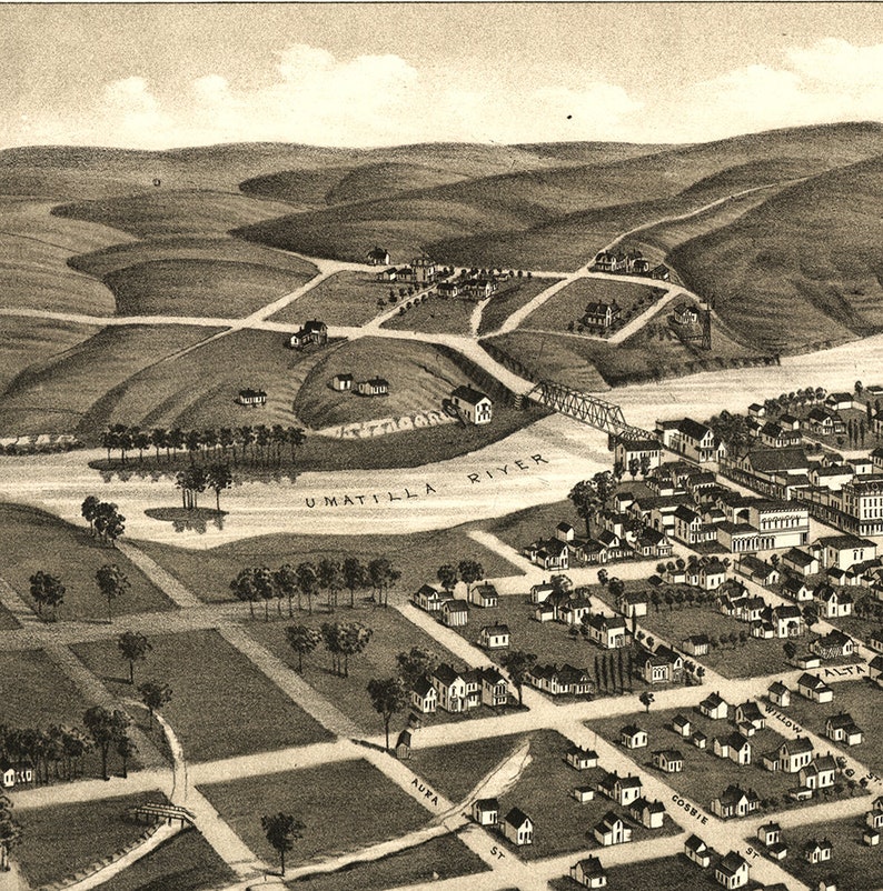 Map of Pendleton Umatilla Co. Oregon 1884. Restoration - Etsy