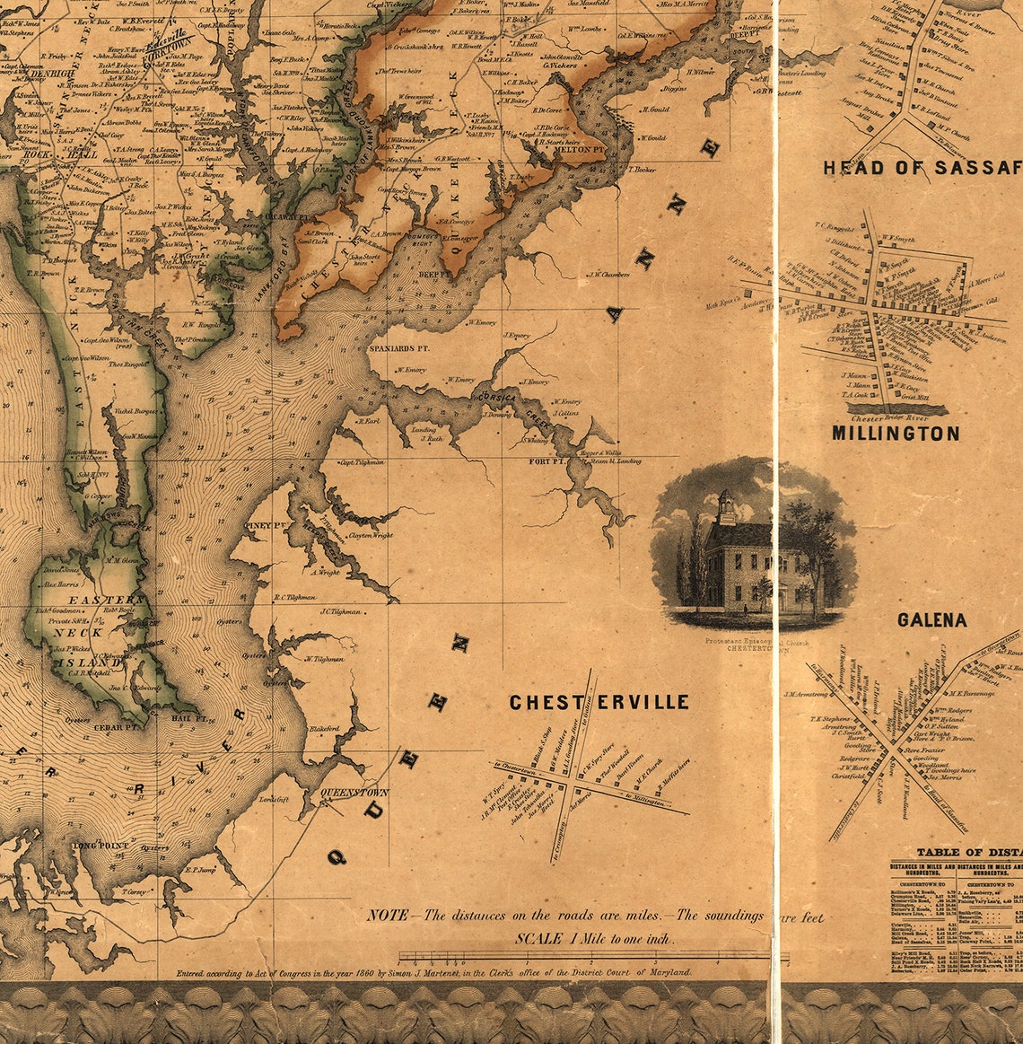 Map of Kent County Maryland. 1860. Vintage home Deco Style | Etsy