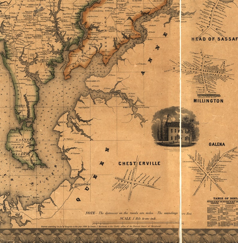 Map of Kent County Maryland. 1860. Vintage home Deco Style | Etsy