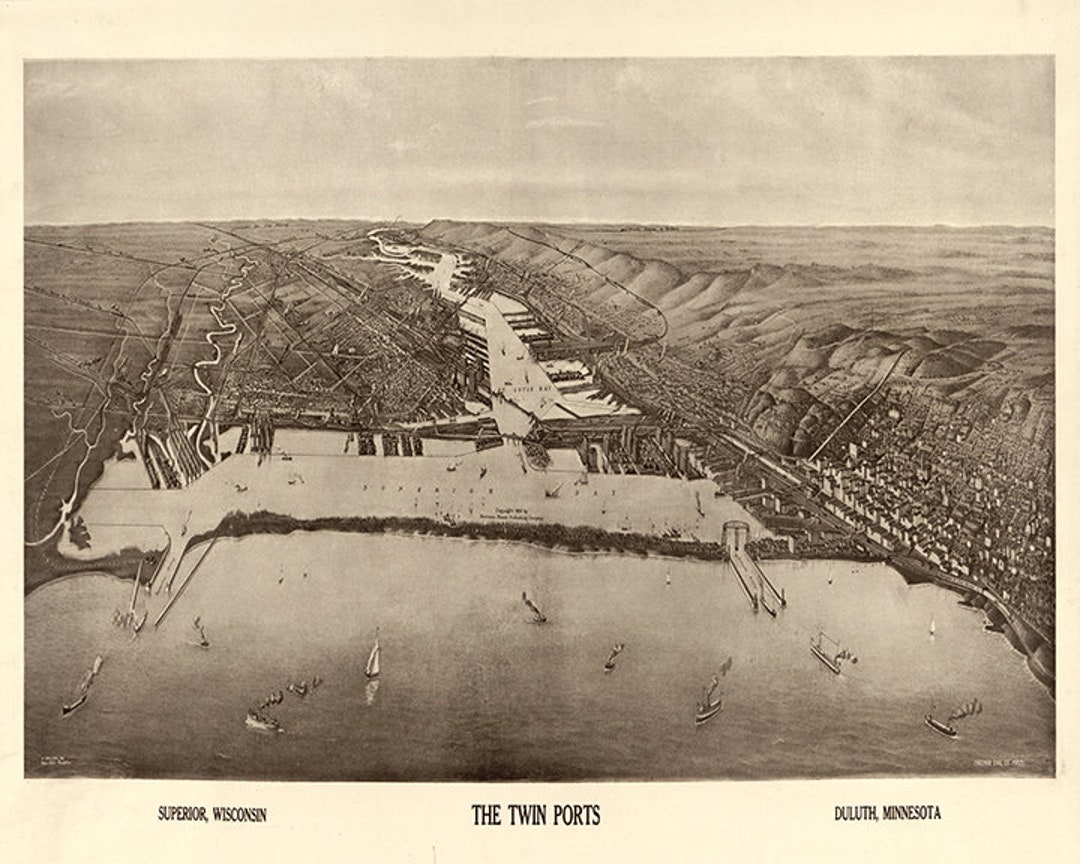 Map of the the Twin Ports, Superior, Wisconsin, Duluth, Minnesota. 1915 ...