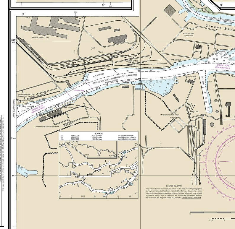 Nautical Charts of Houston Ship Channel Carpenters Bayou to - Etsy