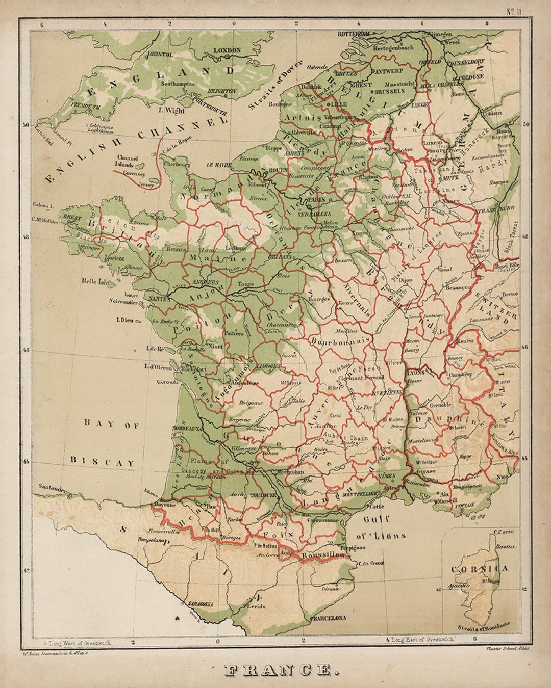 Map of France, 1880. Vintage Home Deco Style Old Wall Reproduction Map ...