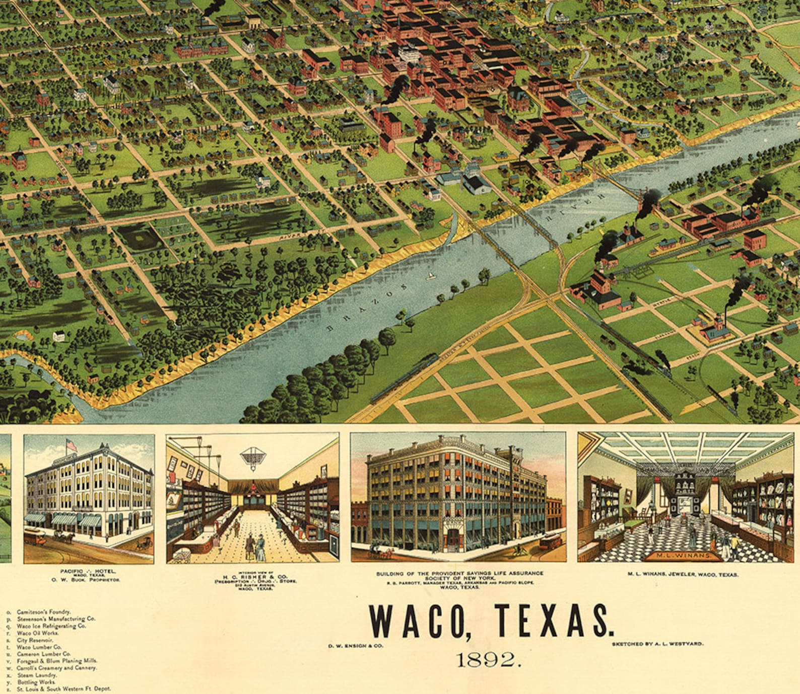 Map of Waco Texas county seat of McLennan Cy. 1886. Vintage | Etsy