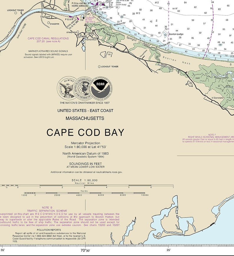Nautical Chart of Cape Cod Bay. Massachusetts Ma. 13246 - Etsy