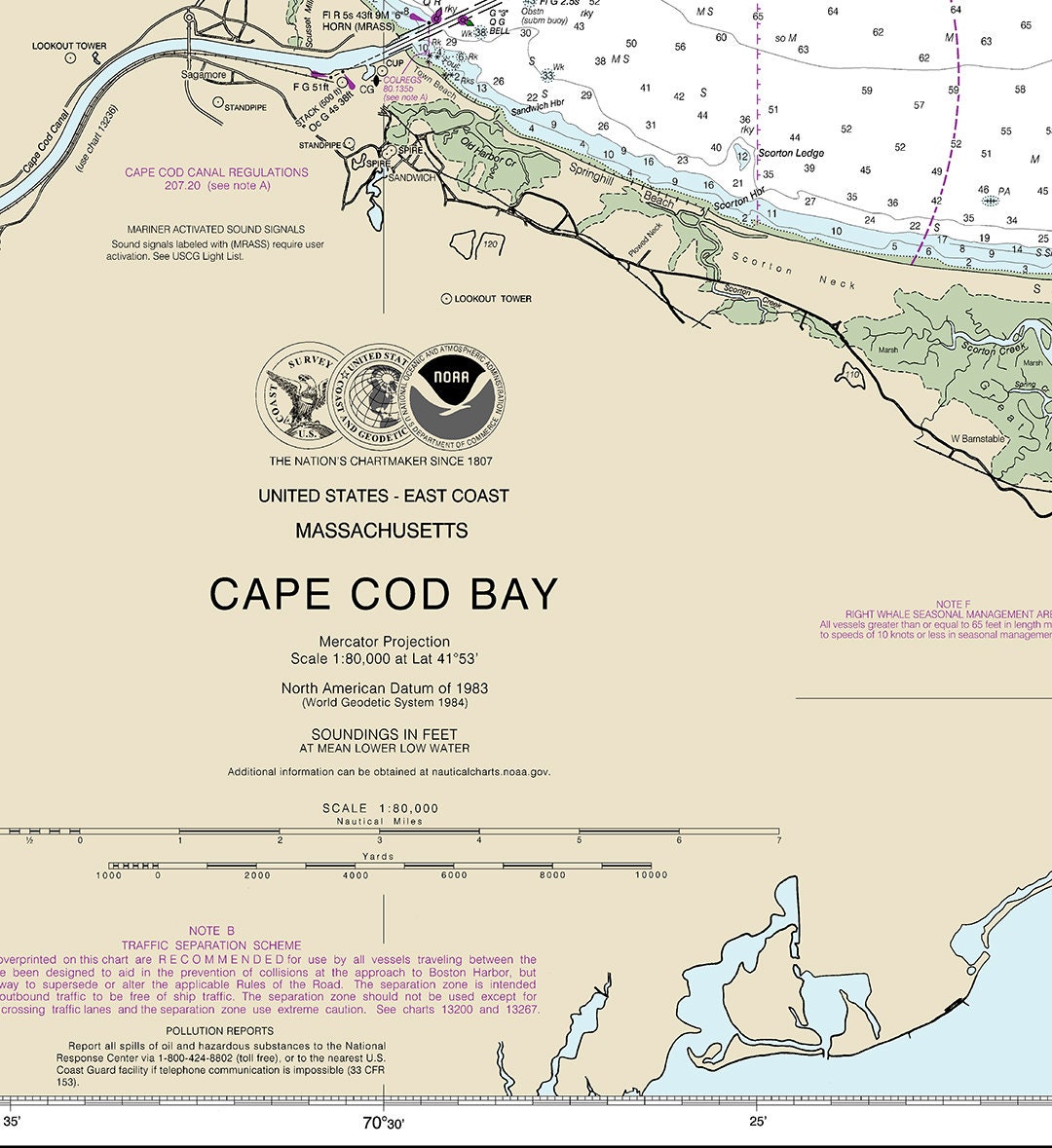 Nautical Chart of Cape Cod Bay. Massachusetts Ma. 13246 - Etsy