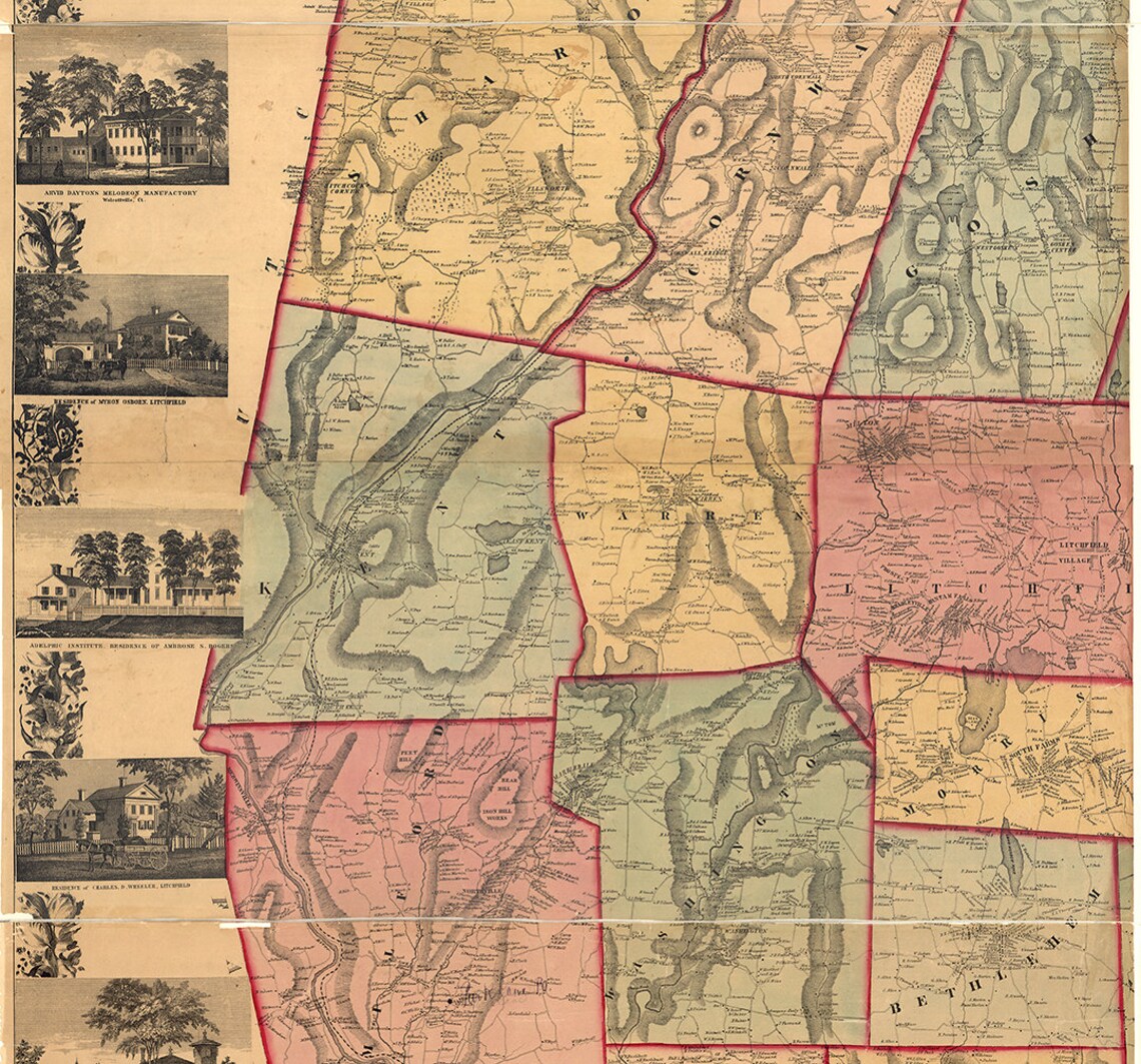 Map of Litchfield County, Connecticut (CT.) 1859 Vintage Reproduction ...