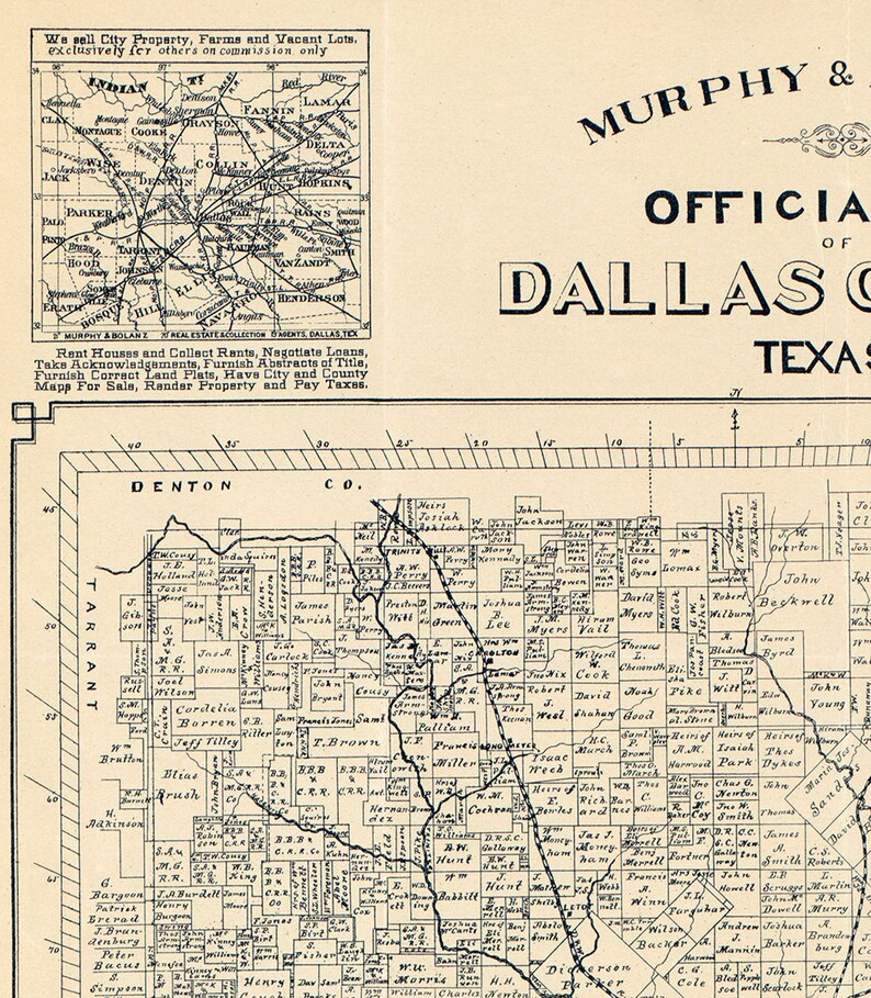 Map of Dallas County Texas TX 1886. Vintage Restoration - Etsy India
