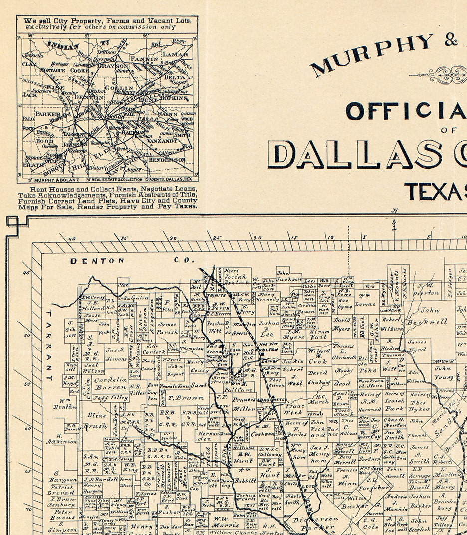 Map of Dallas County Texas TX. Vintage Restoration Hardware - Etsy