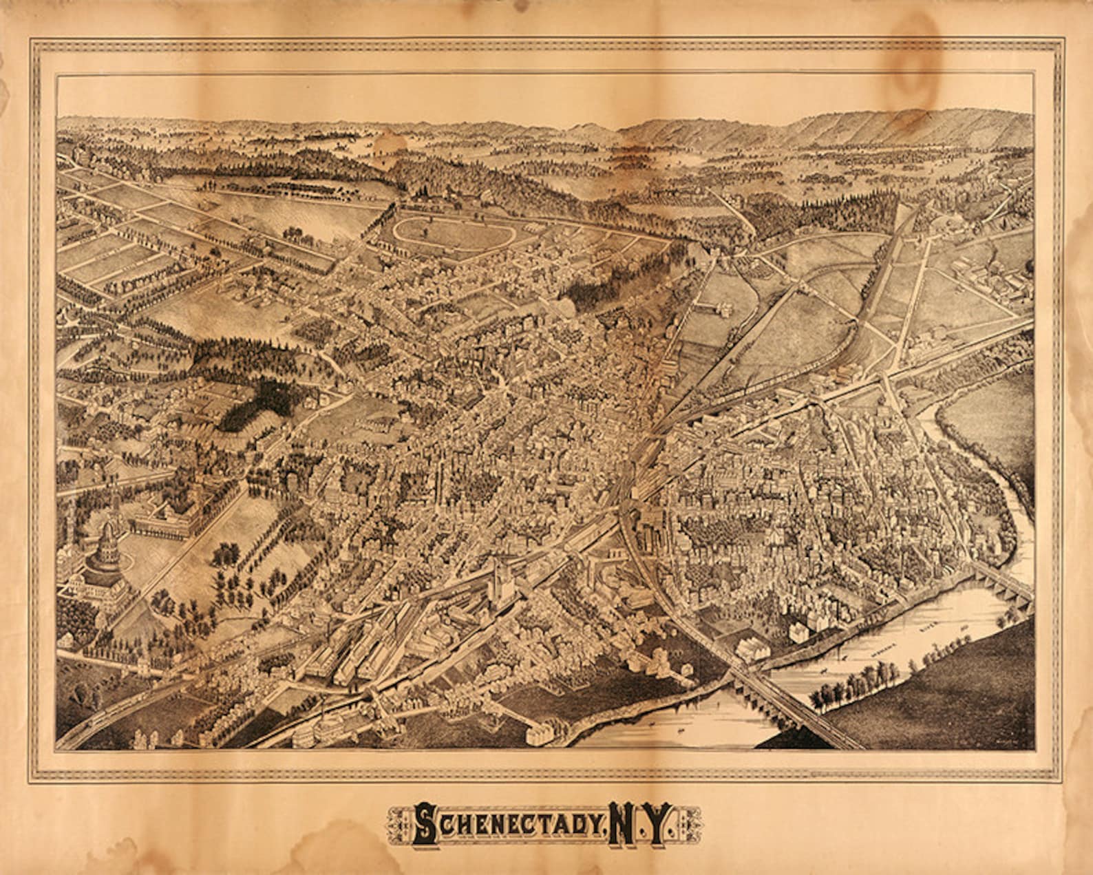 Map of Schenectady, New York, NY. 1882. Vintage Restoration Hardware ...